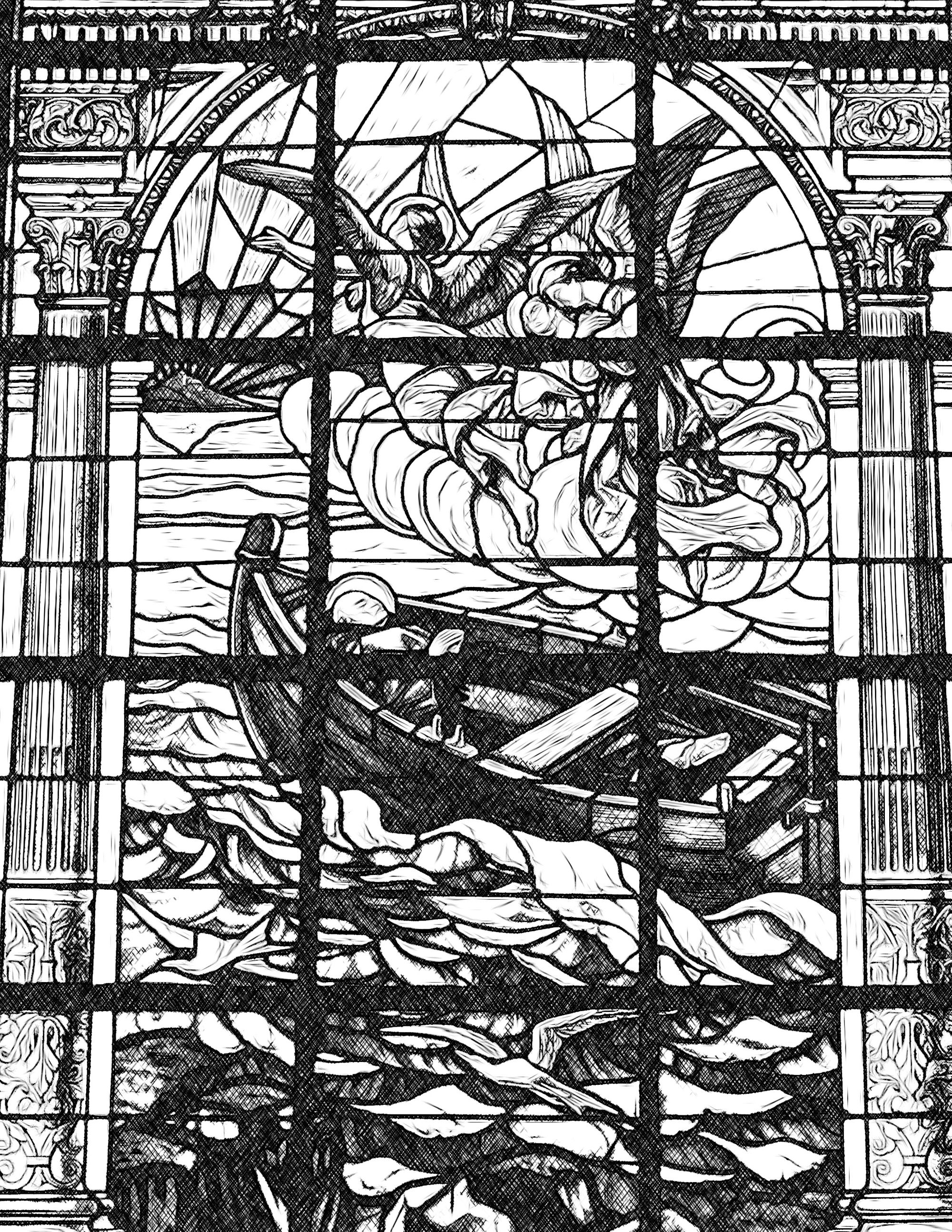 Norse Funeral with Angels - Catholic Coloring Page