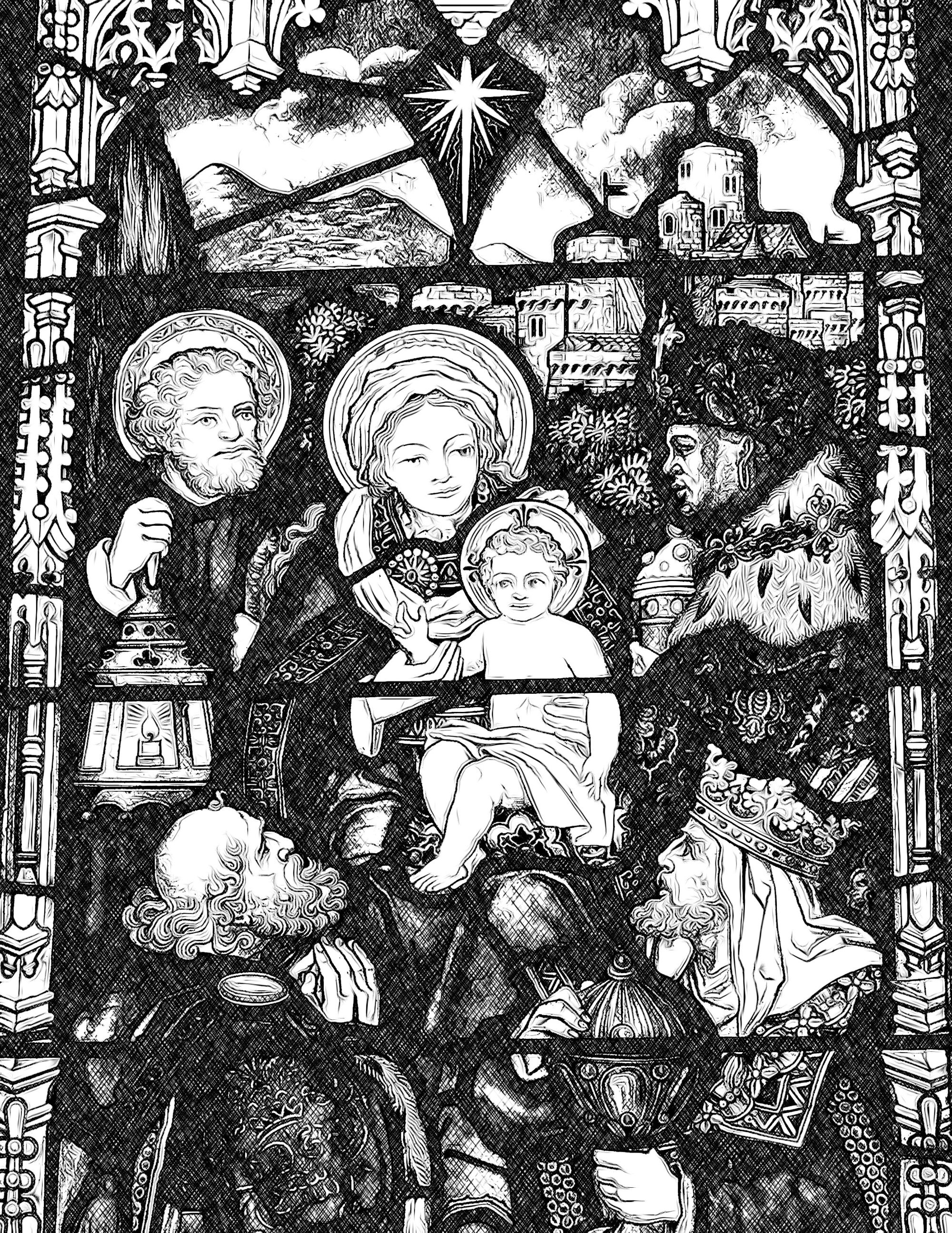 Visitation of the Magi - Bible Coloring Page