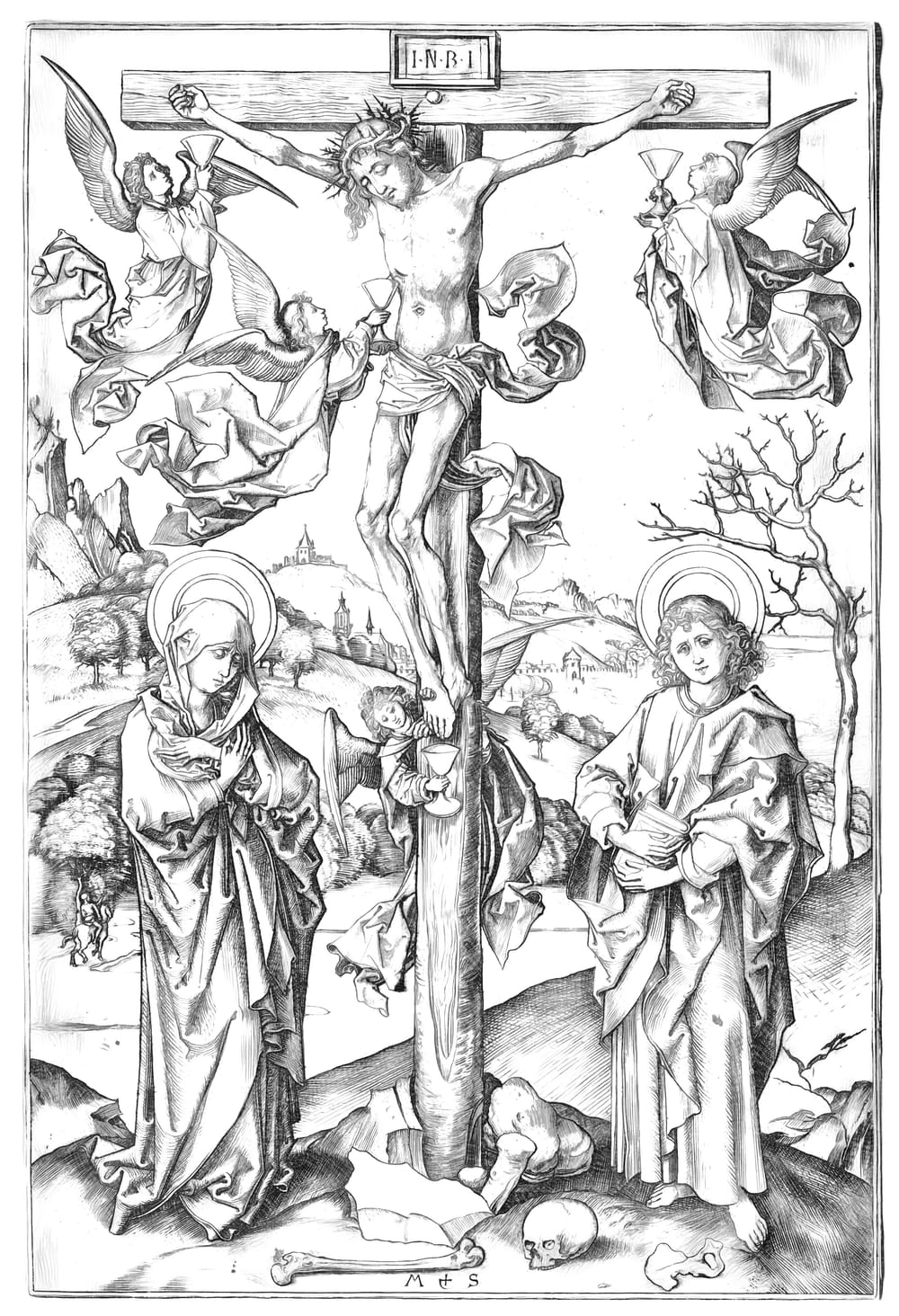The Crucifixion with Four Angels (1475) by Martin Schongauer - Catholic ...