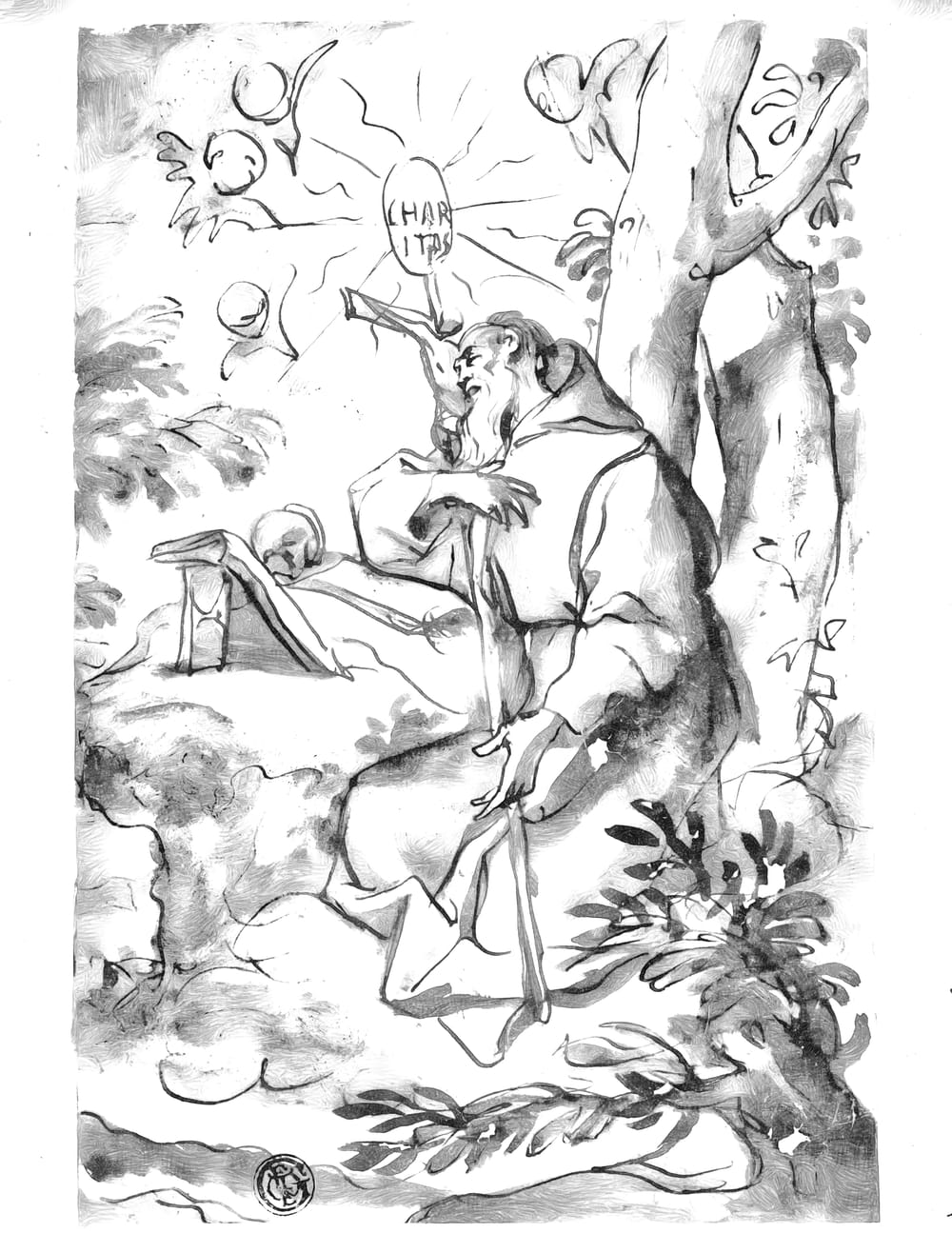 Saint Jerome (17th Century) by Domenico Piola - Catholic Coloring Page