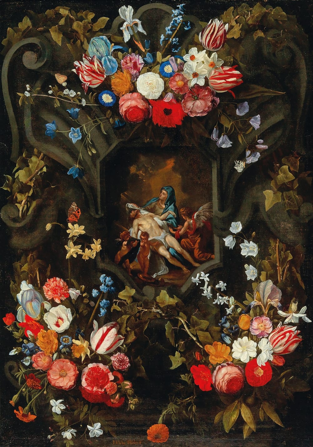 A Garland of Flowers Surrounding a Cartouche with a Pietà (1618–1667 ...