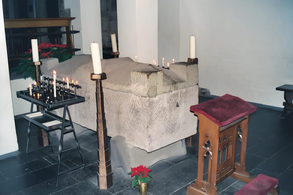 Roman Sarcophagus Containing The Relics Of Albertus Magnus In The Crypt ...