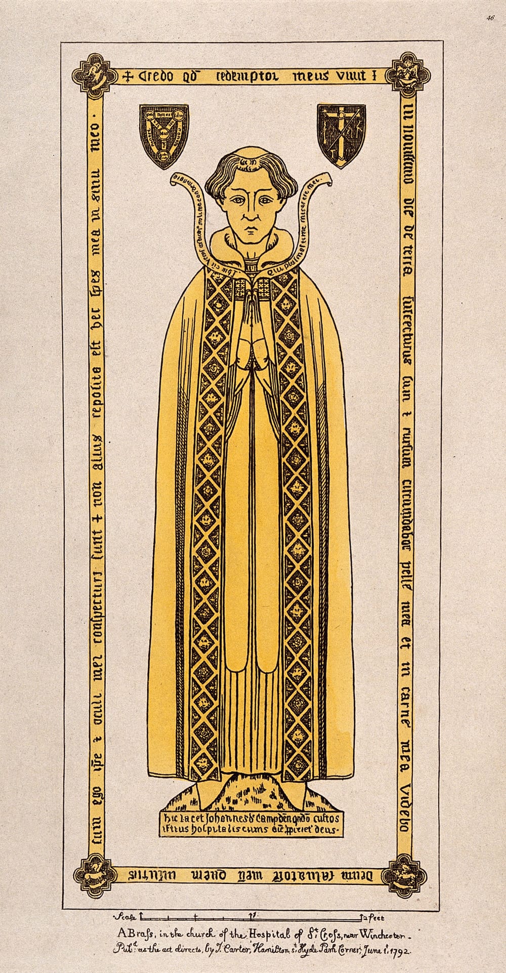 St. Cross Church, Winchester, Hampshire: a brass rubbing. Coloured ...