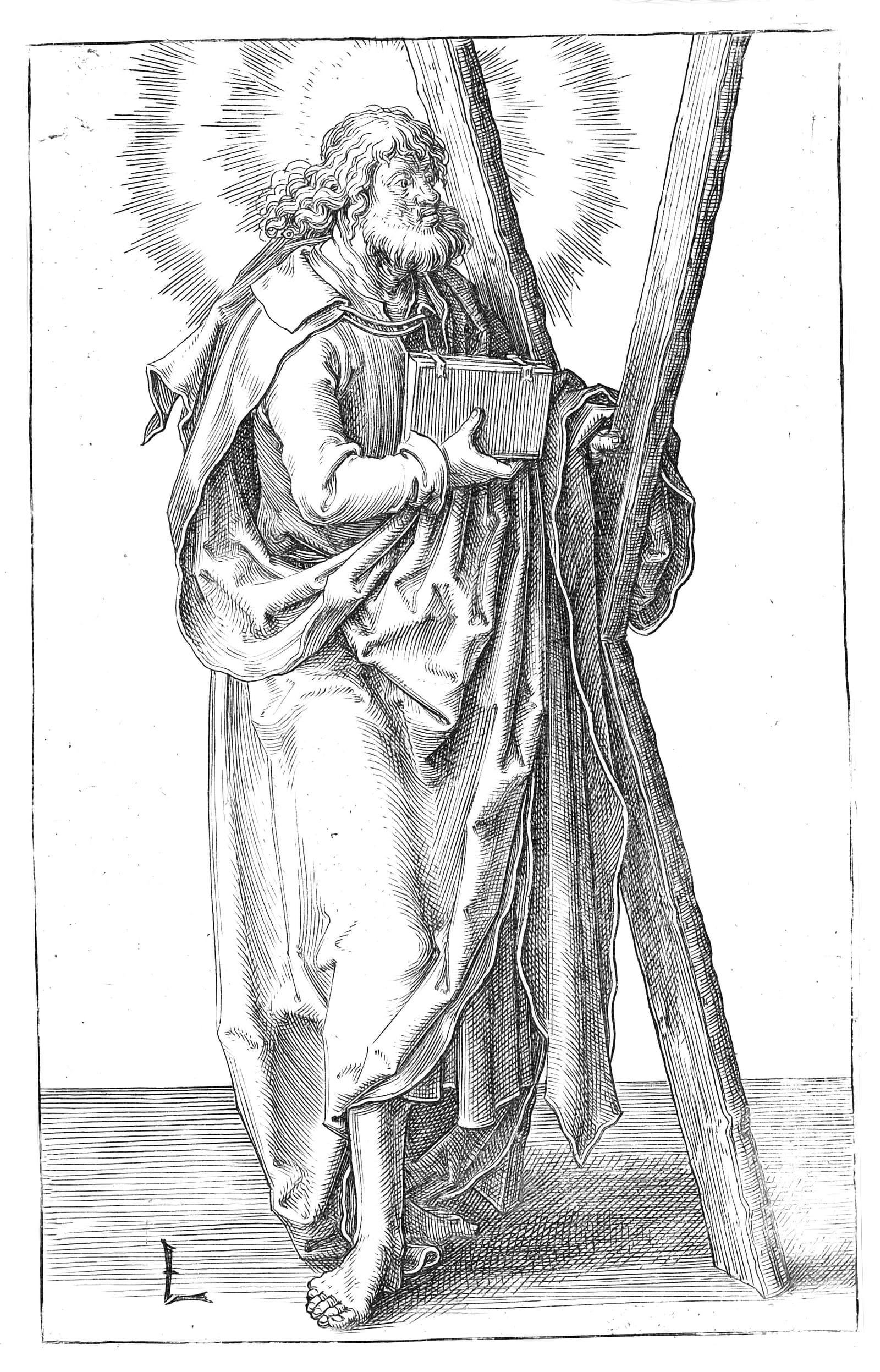 St. Andrew (1510) by Lucas Huygensz van Leyden - Catholic Coloring Page