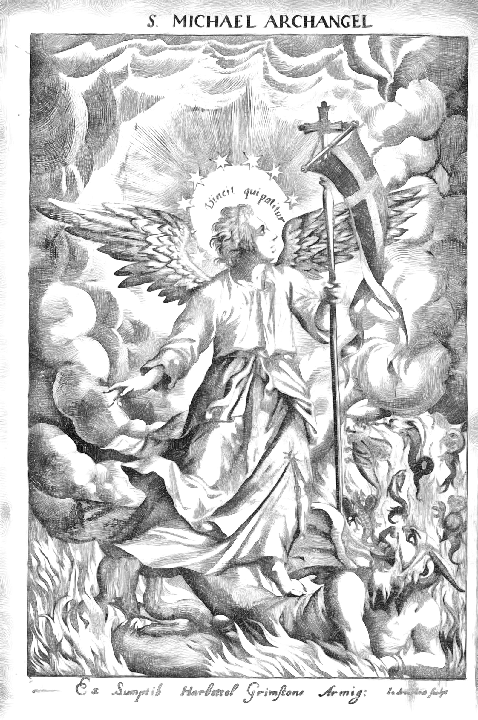 Saint Michael the Archangel (1635) - Catholic Coloring Page