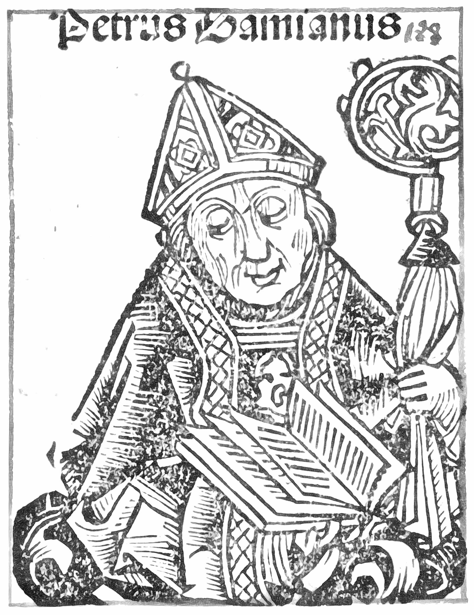 Saint Peter Damian (1493) by Michel Wolgemut - Catholic Coloring Page