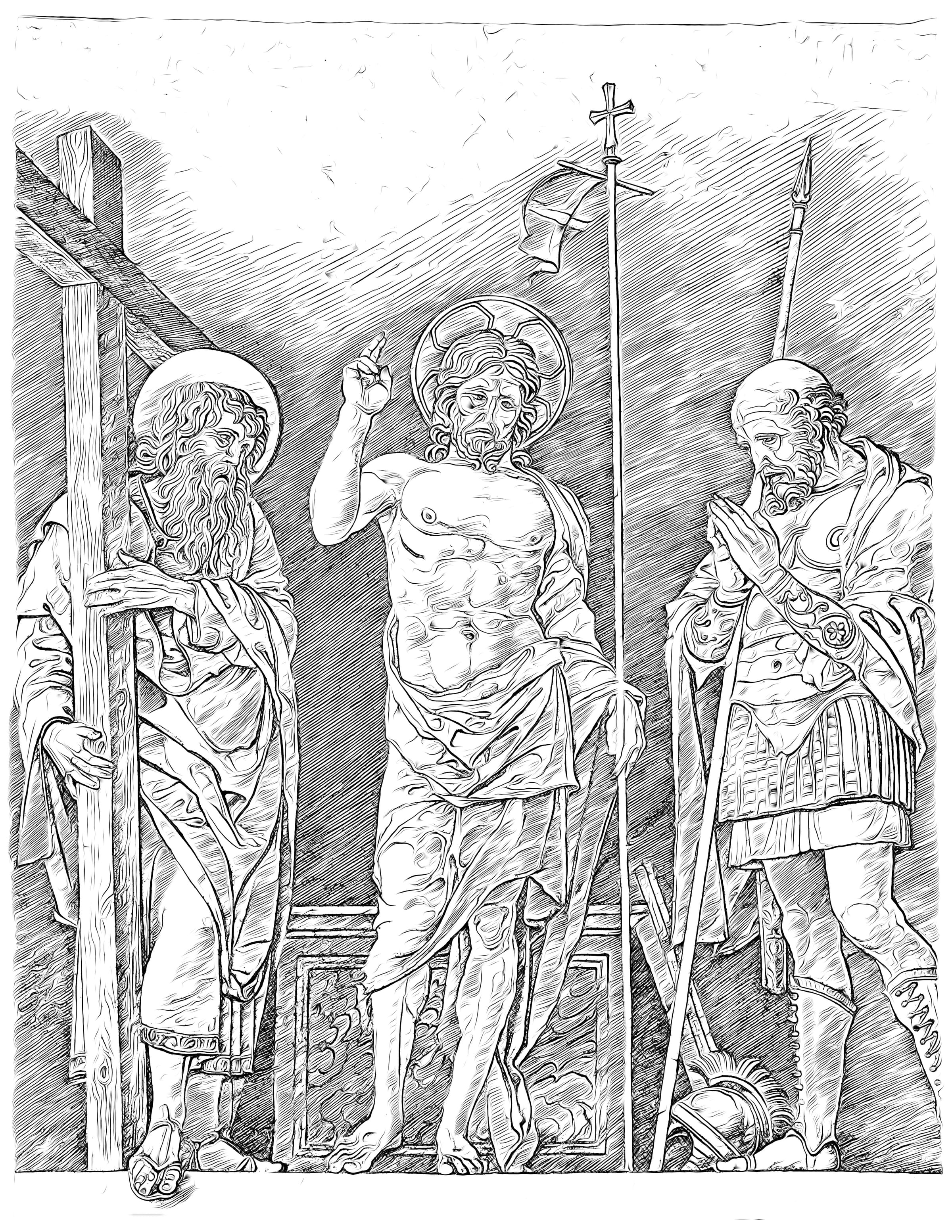 The Risen Christ between Saints Andrew and Longinus - Catholic Coloring ...