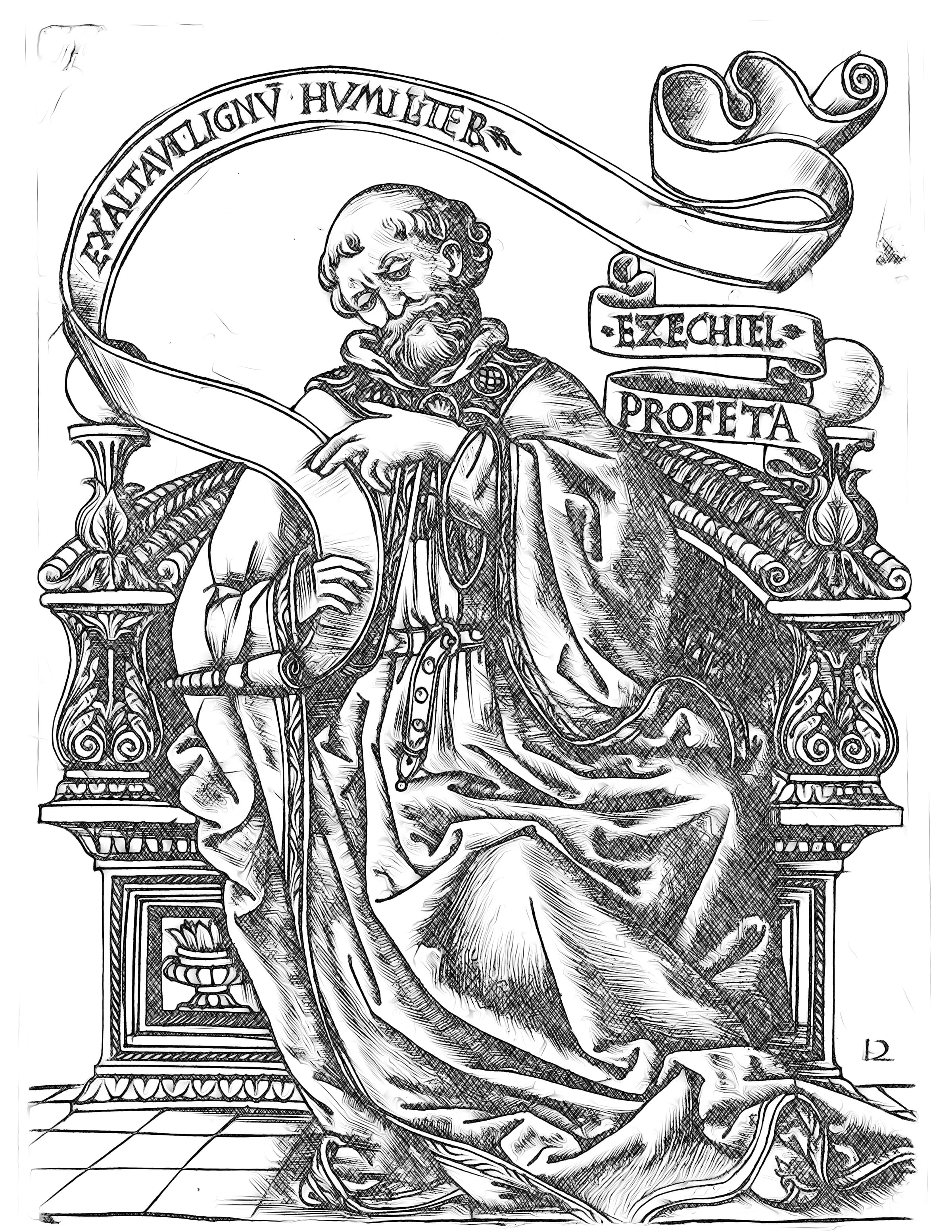 The Prophet Ezekiel (1470) by Baccio Baldini - Bible Coloring Page The Prophet Ezekiel (1470) by Baccio Baldini - Bible Coloring Page