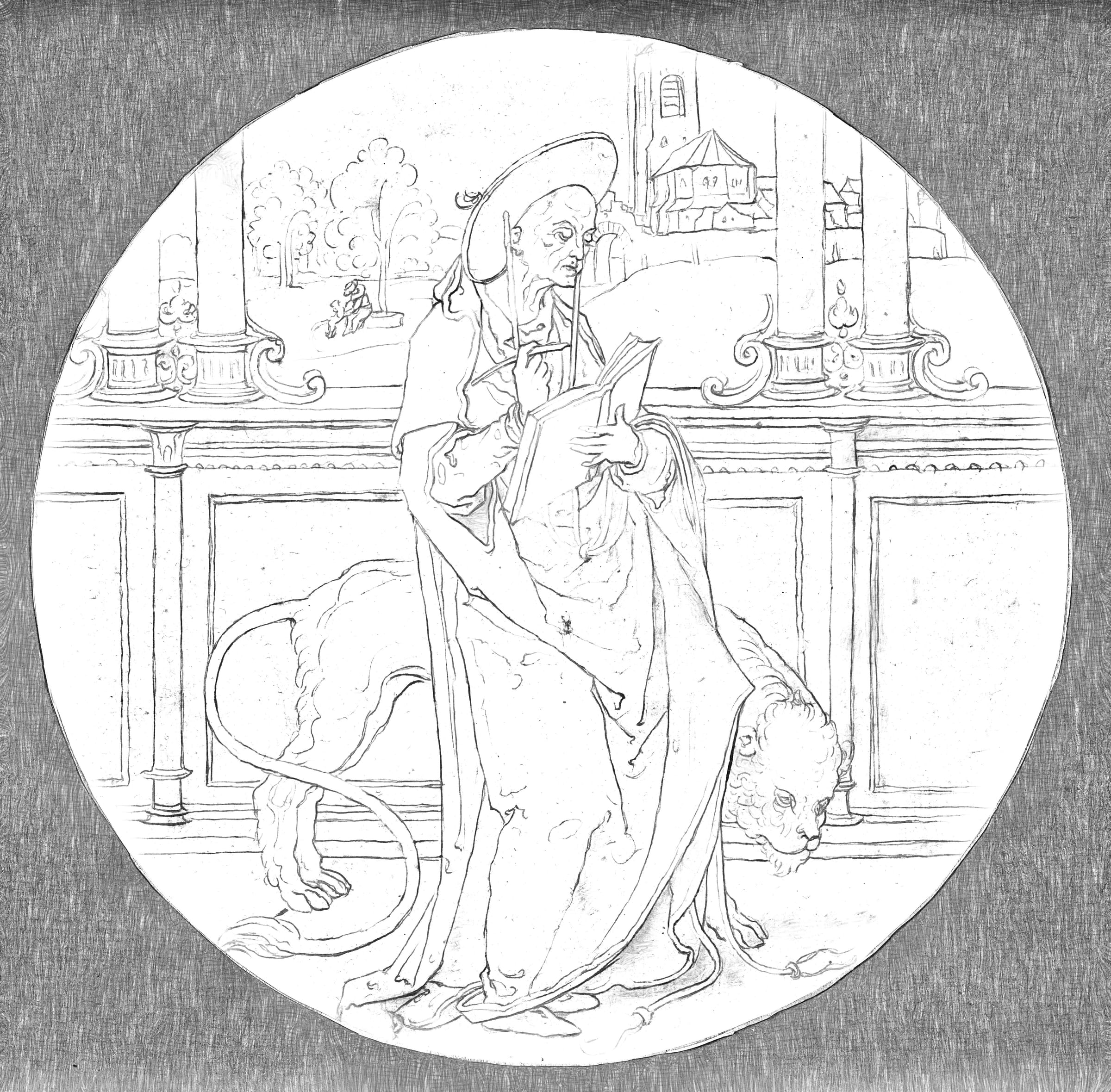 Saint Jerome (1520) by Master of 1518 - Catholic Coloring Page