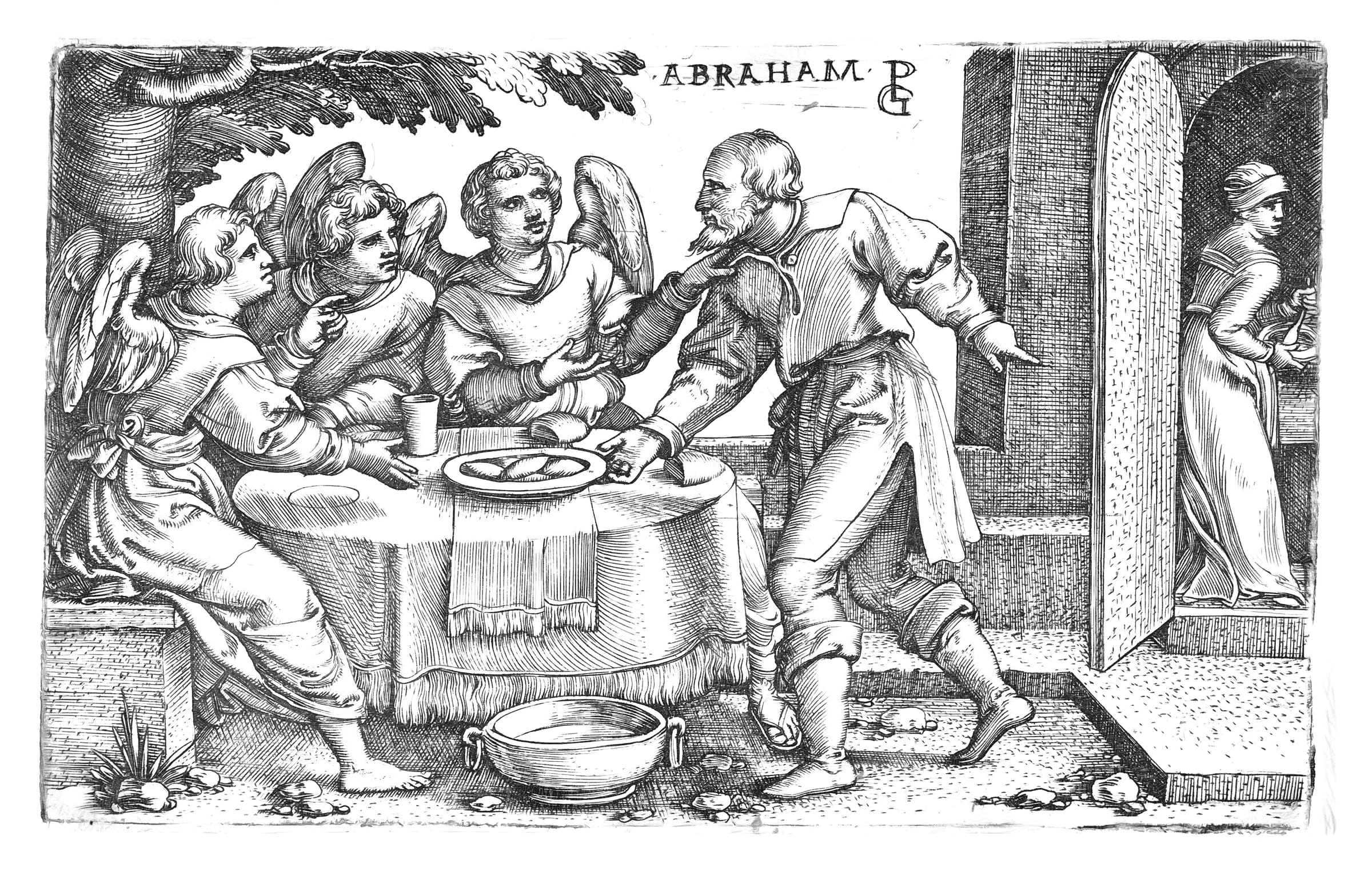 Abraham Entertaining the Angels (1543) by Georg Pencze - Bible Coloring ...