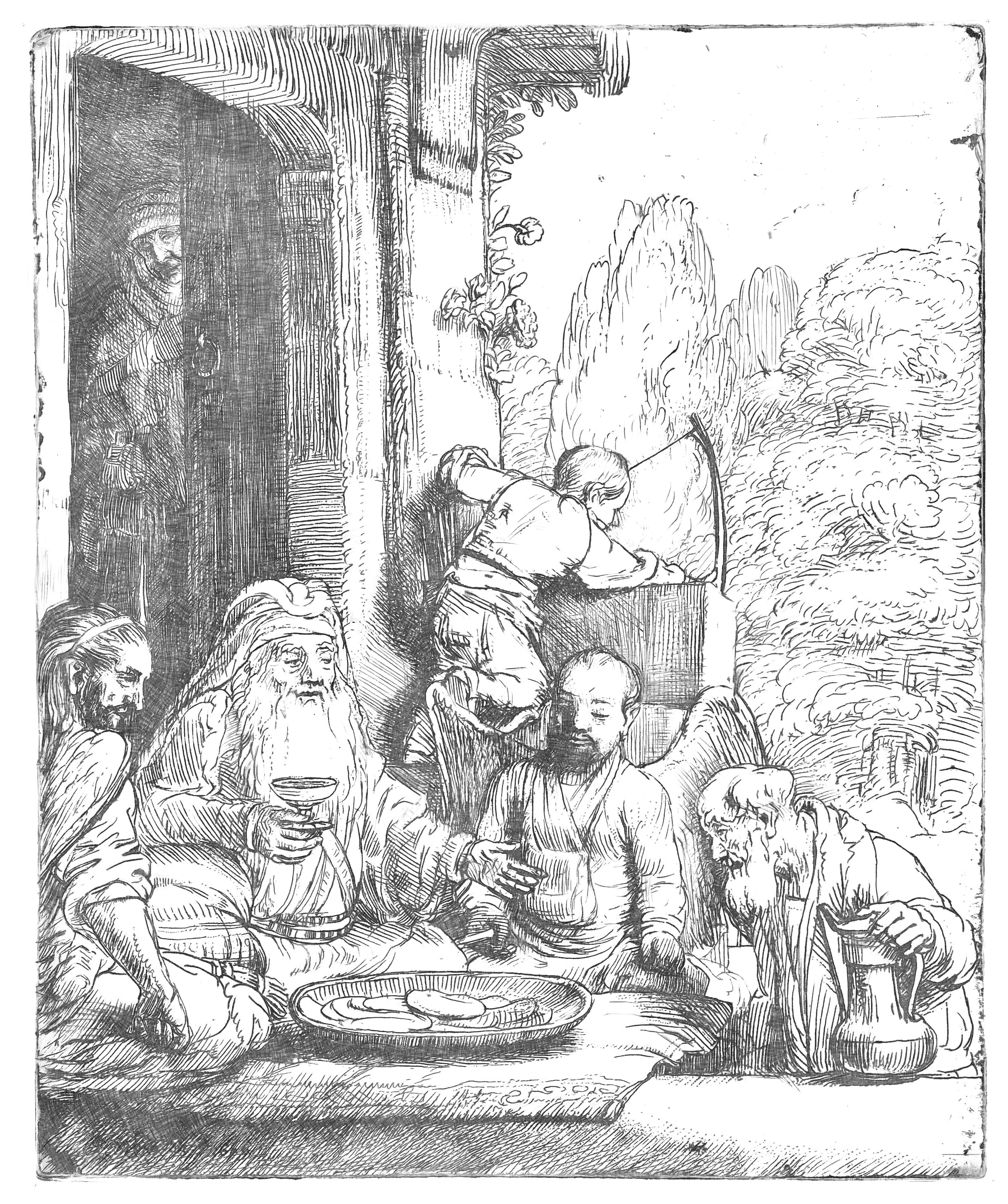 Abraham Entertaining the Angels (1656) by Rembrandt van Rijn - Bible ...