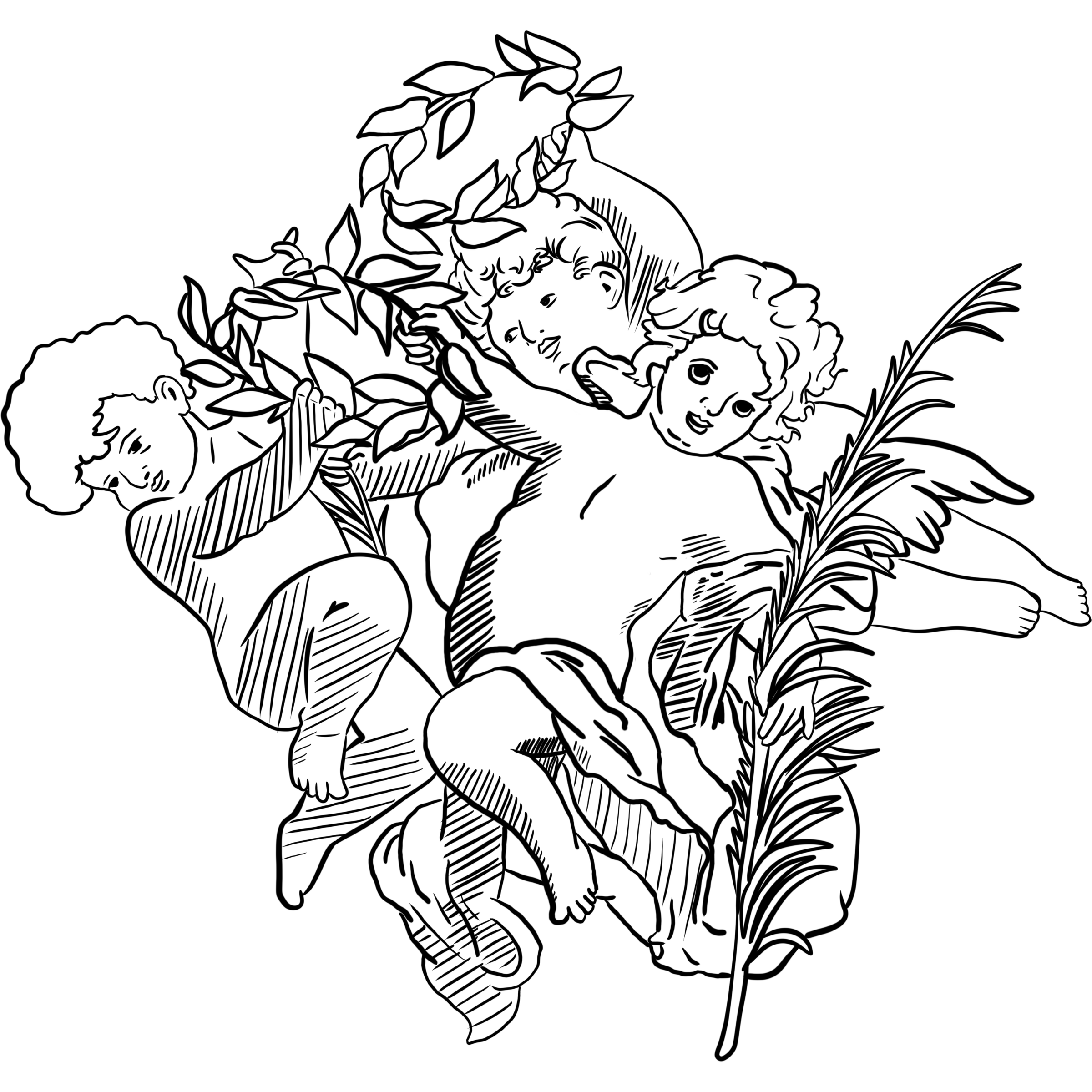 Three Baroque Cherubs (2024) by Shalone Cason - Catholic Coloring Page